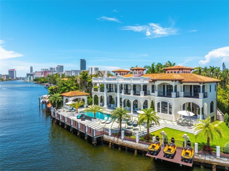 Modern Mediterranean Castle with 200 Feet Intracoastal Frontage in ...